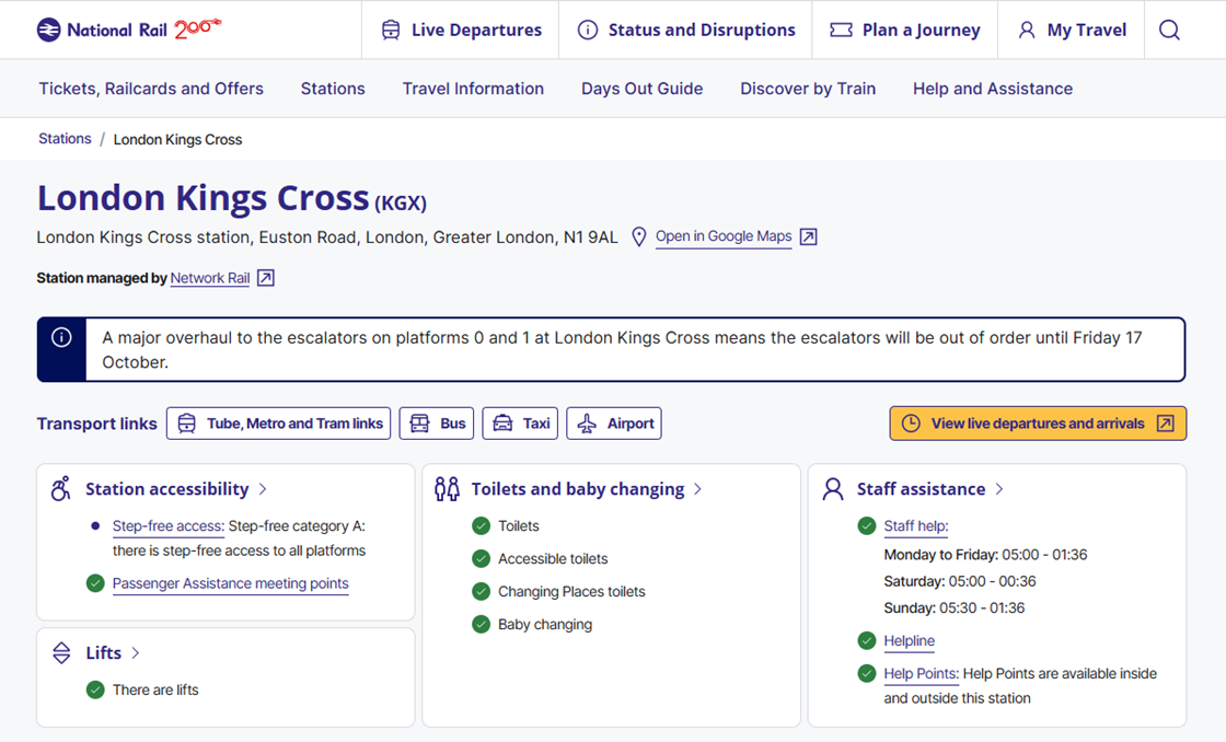 National Rail station webpages revamped to better meet accessibility ...